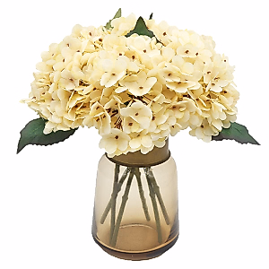 Blooming Paradise Artificial Fake Flowers Plants Silk Hydrangea 1 Flower Head Arrangements Wedding Bouquets Decorations Plastic Floral Table Centerpieces Home Kitchen Garden (Cream)