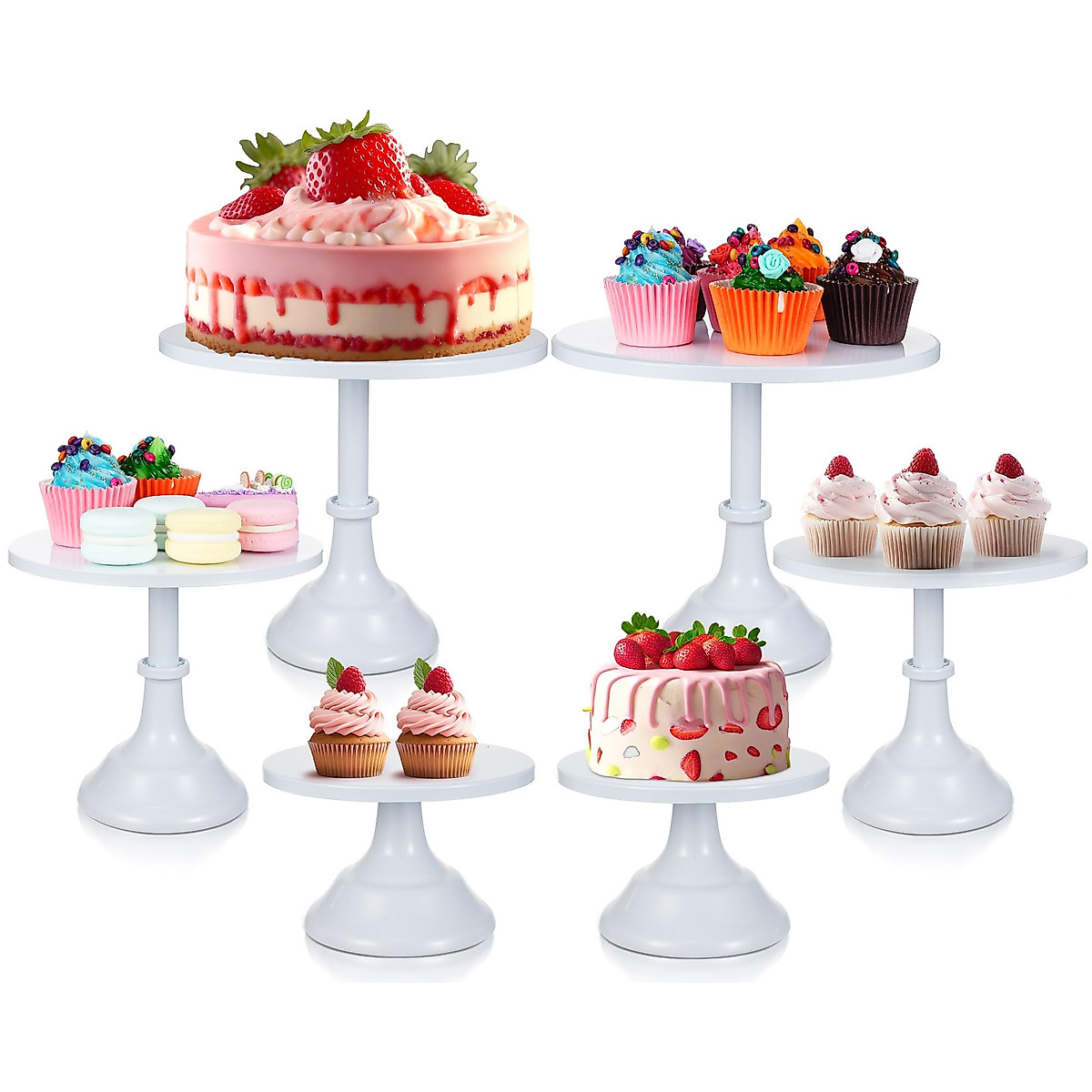 Umigy 6 Pcs White Cake Stand Sets for Dessert Table Display 8/10/12 Inch Metal Cake Stands Round Cupcake Holder for Wedding, Birthday, Party, Graduation, Baby Shower