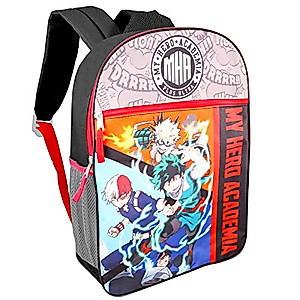 Action Comics My Hero Academia Backpack for Boys - Bundle with My Hero Academia Backpack, Stickers, Phone Wallet, Water Bottle, More | My Hero Academia Backpack for School