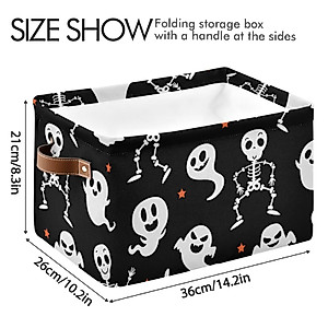 ZENWAWA Collapsible Fabric Storage Cube Ghost Skulls Print, Large Foldable Open Organizer Bins Baskets with PU Handles 1 Pack