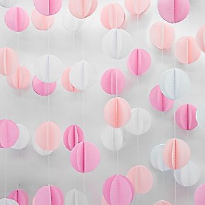 Hot Pink White Party Decorations – 4pc 3D Paper Garland Banner Streamers Birthday Decorations for Women Girl Baby Bridal Shower Decoration,Engagement,Bachelorette,Wedding Hanging Decor