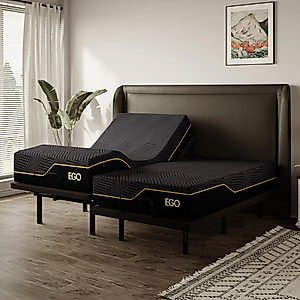 EGOHOME Split King Adjustable Bed Base Frame and 14 inch Memory Foam Mattress, Independent Head and Foot Incline Electric Foldable Metal Bed Base Electric, Wireless Remote,Zero Gravity