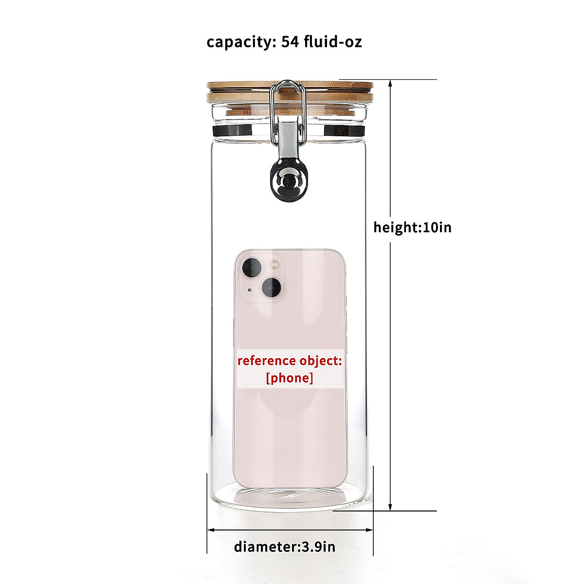 KKC HOME ACCENTS Clear Borosilicate Glass Food Storage Canister with Airtight Hinged Lids,Sealed Glass Container for Nuts,Flour,Sugar,Coffee Beans,Corn Flakes,50 Fluid Ounces