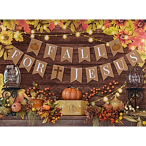 Funnytree Fall for Jesus Decor Props Kit - a 5.9 x 3.6 FT Backdrop/Cards/Ribbon - Party Supply Set for Photo Booth Background