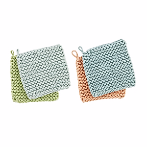 Mud Pie Pastel Crochet Pot Holder Set, Green, 8" x 8"