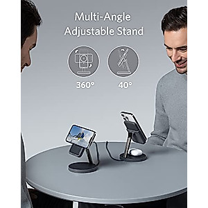 Anker Magnetic Wireless Charger, 633 MagGo 2-in-1 Wireless Charging Station, Detachable Portable Charger, Only for iPhone 14/14 Pro/14 Pro Max/13/13 Pro Max and AirPods Pro (Interstellar Gray)