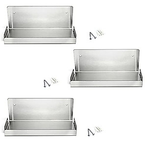 Deco Gables Designs 3 Modern Brushed Stainless Steel Spice Racks Floating Wall Shelf Hanging Durable Polished Solid Metal for Home Kitchen Dining Room with Mounting Hardware 10 Inches Wide Set of 3
