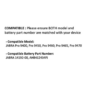 Replacement Battery 14192-00, AHB412434PJ Kit + Tool for Jabra Pro 9400 9450 9560 9465 Duo 9470 Pro 94 Logitech BH970 Wireless Headset Repair Part Fix Dead Power Low Charge Issue