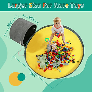 HOMBYS 22"x22"x14" Large Toy Chests & Organizers for Kids Boys Girls Building Bricks, Foldable Toy Storage Basket and Play Mat for Kids Room Nursery Playroom