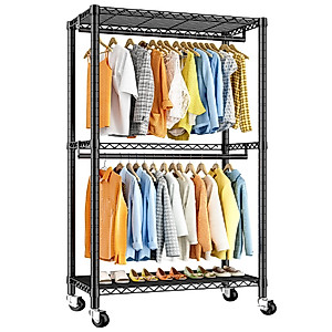 Raybee Clothes Rack 79''H Heavy Duty Clothing Rack with Wheels Adjustable Clothing Racks for Hanging Clothes Portable Rolling Clothes Rack Metal Garment Rack 79" H X35.5 W X15.7 D,Black