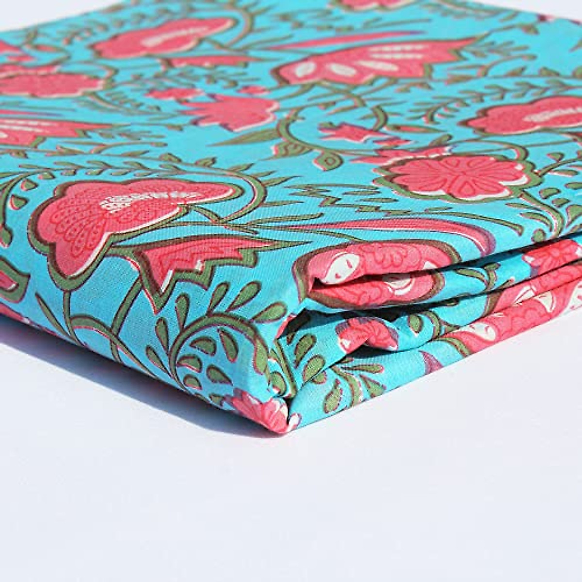 Cotton Quilt Women’s Girl's Dress Fabric Mad Resist Block Print Indian Cotton Fabric,2.5 Meter Natural Indigo Multi Color CDHAMCOM-CTHB00407