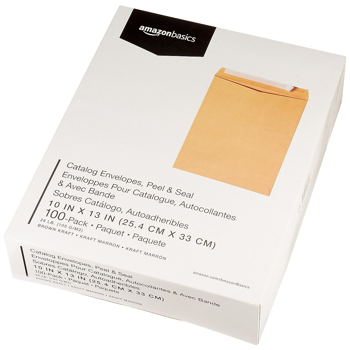 Amazon Basics Catalog Mailing Envelopes, Peel & Seal, 10x13 Inch, Brown Kraft, 100-Pack