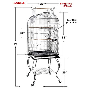 Large 64-Inch Open Dome Play-Top with 5/8-Inch Bar Spacing for Cockatiel Cockatiels Sun Conure Parakeet Rolling Cage (20 x 20 x 64 H inch, Black Vein)