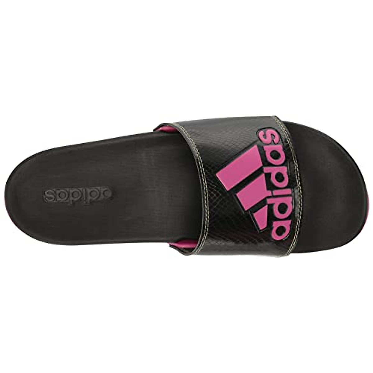 adidas Women's Adilette Comfort Slides Sandal, Black/Lucid Fuchsia/Gold Metallic, 10