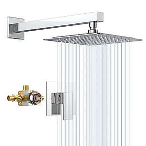 SunCleanse Shower Faucet Set with Valve, 8 Inch Square Shower Head and Handle Set, Single Handle Shower Trim Kit with Extra Long Shower Arm, Polished Chrome