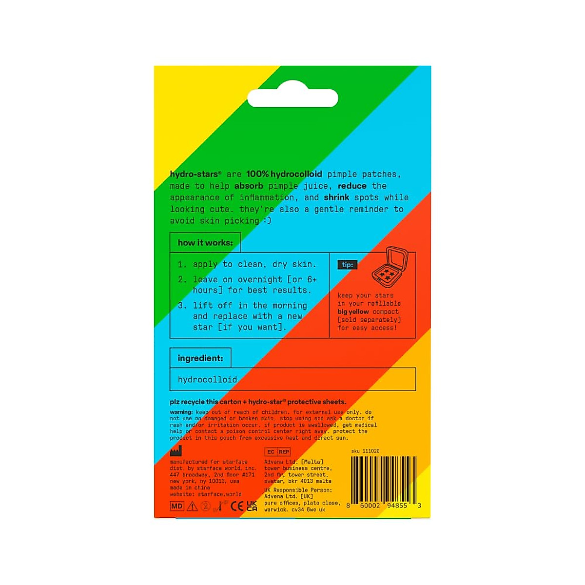 Starface Rainbow Stars, Hydrocolloid Pimple Patches, Absorb Fluid and Reduce Inflammation, Cute Star Shape, Vegan and Cruelty-Free Skincare (32 Count)