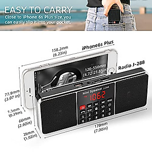 PRUNUS J-288 Portable Radio AM FM Radio with Bluetooth Speaker, Sleep Timer, Power-Saving Display, Ultra-Long Antenna, AUX Input & USB Disk & TF Card MP3 Player, NO Manual Preset