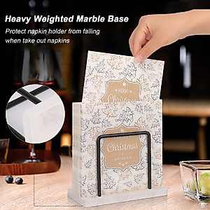 Livabber Napkin Holder, Metal Napkin Holder Modern Freestanding Tissue Paper Dispenser for Table Kitchen Countertop (Marble Base, Black)