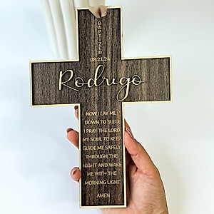 Personalized Engraved Wood Cross, Christian Wooden Cross for Baptism, Holy Communion, Confirmation or Newborn Gift Keepsake with Custom Name and Date with Message (Walnut)