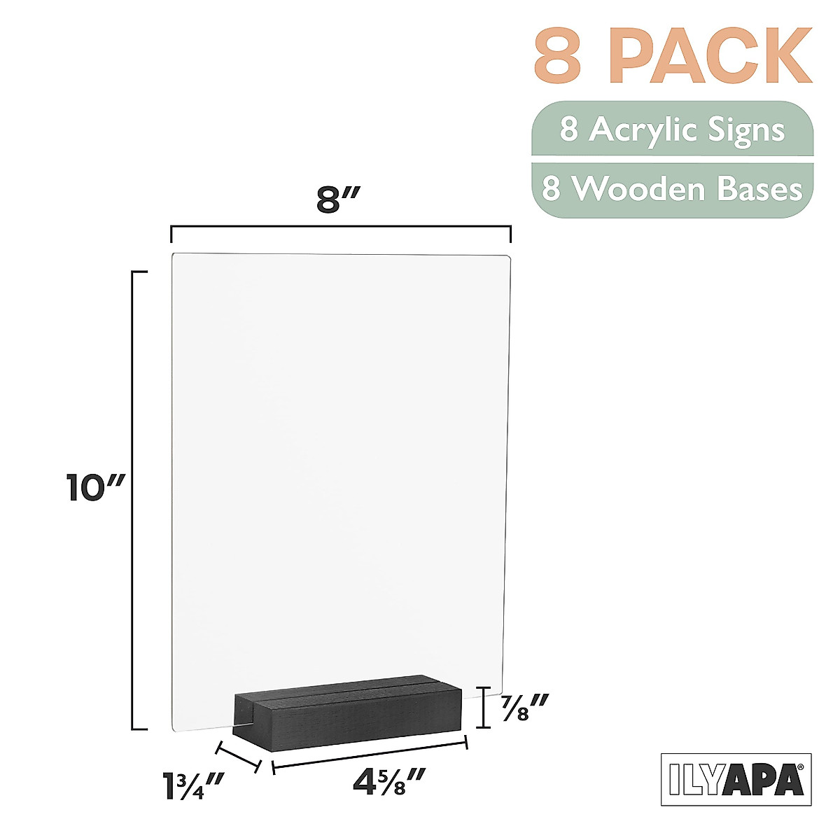 Ilyapa Acrylic Sign Holders with Wood Stands, 4 Pack - 8x10 Inch Blank Table Numbers Set for Wedding, Eye Catching Table Numbers for Wedding Reception