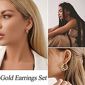32 Pairs Gold Hoop Earrings Set for Women, Fashion Chain Link Hoop Stud Drop Dangle Earrings Boho Statement Hypoallergenic Earrings for Christmas Jewelry Gift