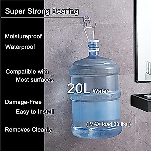 CenterZ 15 Pack Large Double Adhesive Wall Hooks, Damage-Free Waterproof 33 Ib Max Heavy Duty Hanging Clear Seamless Sticky Utility Hooks, Towel Coats Hats Clothes Nail Free Hangers (Twin Round Head)