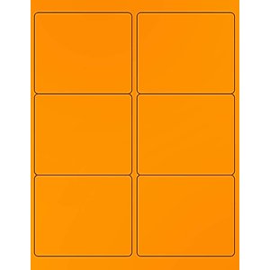 NextDayLabels - 8-1/2 x 11 Neon Color High Light Fluorescent Labels for Laser & Inkjet Printer (Orange Fluorescent, 4" x 3-1/3" - 6 Per Page | 300 Labels)