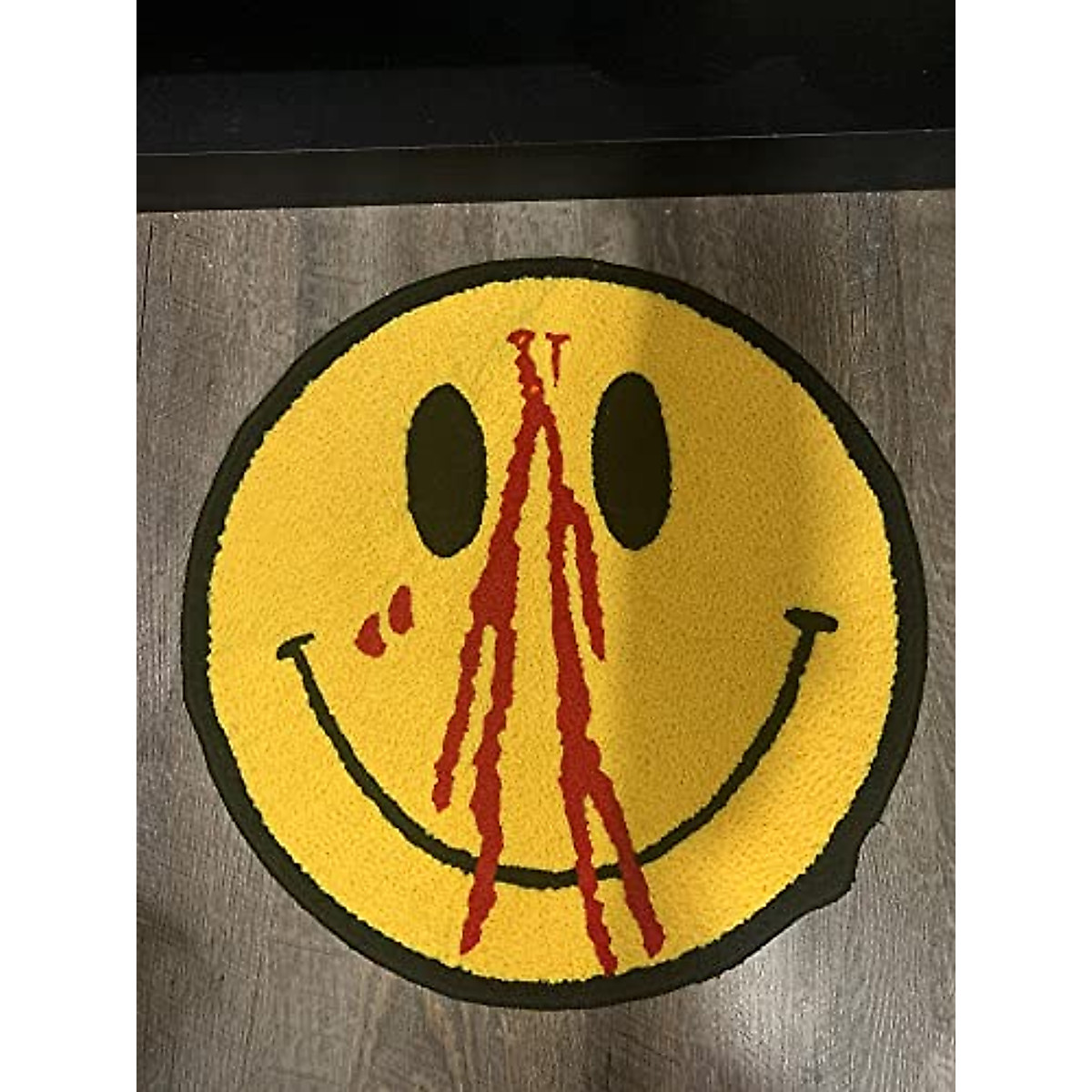 Lotus Atelier 20 in. Smiley Face Rug Fashion | Rugs for Bedroom Teen Room Decor | Hypebeast Rug Smiley Face Bullet Hole | Bathroom Rugs | Aesthetic Home Decor