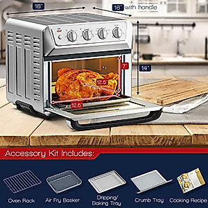 CHEFJOY Convention Toaster Oven Air Fryer 7-in-1, 21.5 QT Airfryer Toaster Oven Combo w/ Timer, Recipe, 4 Accessories Includes Pull-out Crumb Tray, Air Fry Basket & Baking Tray & Rack, Countertop Size for Oil-less Fry/Toast/Reheat