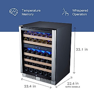 STAIGIS 24 inch Wine Cooler Refrigerator Freestanding, 46 Bottle Compressor Wine Fridge Dual Zone for Home, Kitchen and Bar, Digital Temperature Control
