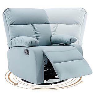 hzlagm Swivel Rocker Recliner,Rocking Recliner Chair with Adjustable Footrest for Small Spaces,Small Rocker Recliner Chair for Living Room,Bedroom,Nursery - Mint Blue