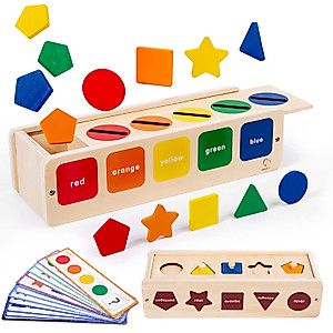 Color Sorting Shape Matching Toys, Montessori Preschool Educational Learning Wooden Toys for 1 2 3 Years Old