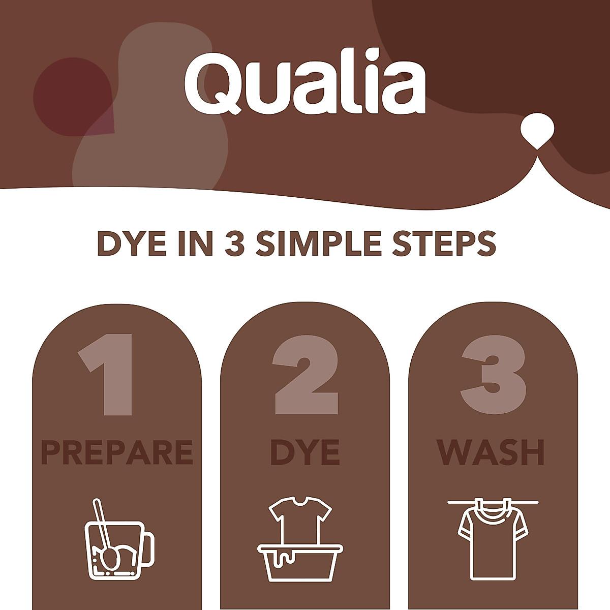 Qualia All Purpose Powder Fabric Dye, Easy to Use Dye for Natural Fabrics: Cotton, Wool, Silk, Wood, & Linen, Ultra Concentrated Colors, Brown, 3 Pack