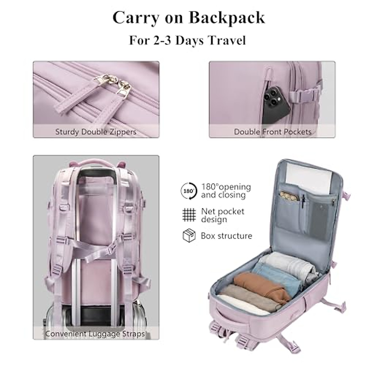 MOLNIA Large Travel Backpack for Women Men, Airline Approved Carry on Backpack 17.3" Laptop Backpack with USB Charging Port Casual Daypack for Work, Business, College(Purple)