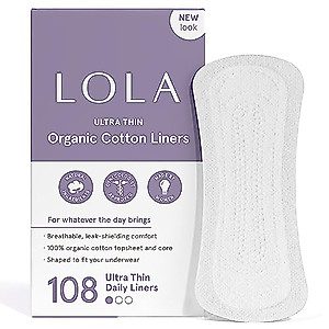 LOLA Ultra Thin Liners, 108 Count - Cotton Panty Liners for Women, Hypoallergenic Pads for Women, HSA FSA Approved Products Feminine Care