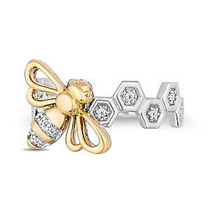 Jewelili Hallmark Fine Jewelry Sterling Silver and 14K Yellow Gold 1/10 Cttw Natural Round White Diamonds Honeybee Ring, Size 6