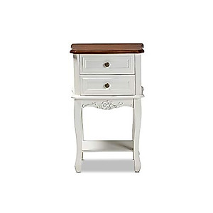 Baxton Studio Darla Classic and Traditional French White and Cherry Brown Finished Wood 2-Drawer Nightstand