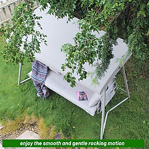 JOYBASE 3 Person Outdoor Porch Swing with Canopy, Patio Porch Swing with Stand, Swing Daybed Bed Bench with Cushion and Pillow, Swing for Deck, Outside, Garden, Backyard, Balcony