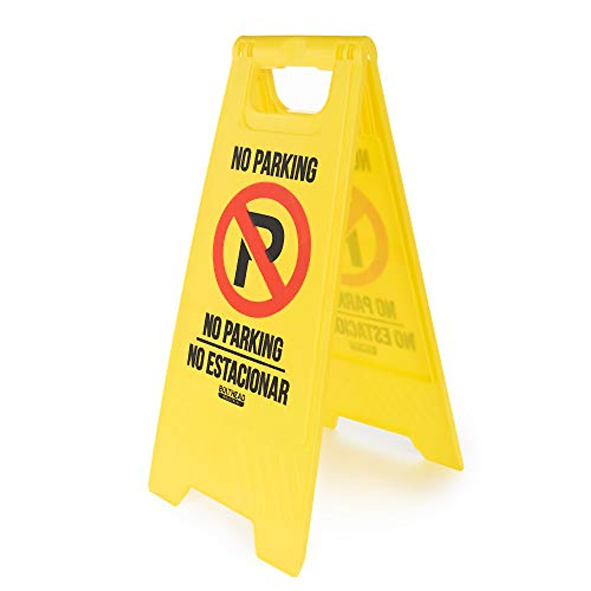Bolthead Industrial Hi Viz No Parking Sign | English and Spanish (No Estacionar) | Double-Sided, Portable, Fold-Out | 3 Pack