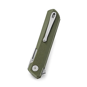 BESTECHMAN Dundee Pocket Folder Folding Knife: 3.35" D2 Steel Stonewash Satin Blade, G10 Scales, EDC Reversible Deep Clip, BMK01B (OD Green)