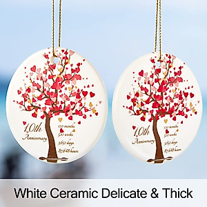 10th Anniversary Ornament, Gifts for 10th Wedding Anniversary, 10 Year Anniversary Valentines Gifts for Couples,Her,Him, 2.9" Ceramic 10 Year Anniversary Christmas Ornaments 2024