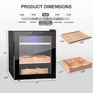 VITESSE 50L 250 Counts Electric Cabinet with 59℉-72℉ Temperature Control and Humidity Control,Electric Cooler with Spanish Cedar Wood Drawer Shelves & Digital Hygrometer Displays,Gift for Men