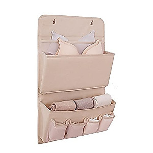 OKUZIEKY Closet Hanging Organizer Pocket Bag Bra Socks Organizers Pockets Cosmetic Storage for Bedroom Wall Desk Heavy Duty (Beige, 2 Layer)