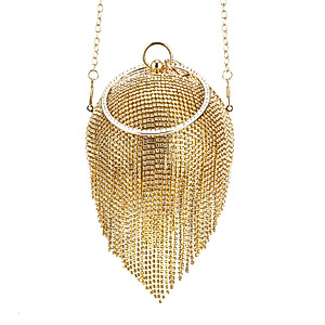Gripit Women's Evening Round Ball Tassels Bag Diamond Clutch Purse Glitter Party Wedding Handbag with Chain,Gold