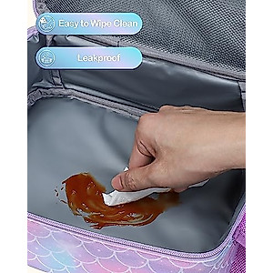Bagseri Kids Lunch Box Insulated - Lunch Bag for Girls with Buckle Handle and Cup Holder - Portable Reusable Toddler Leak-proof Lunchbox for School and Daycare, Glitter Blue, Mermaid
