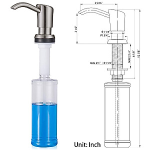 GAGALIFE Built in Sink Soap Dispenser or Lotion Dispenser for Kitchen Sink, Brushed Nickel ABS Pump Head, with 13 Ounce Large PET Soap Bottle