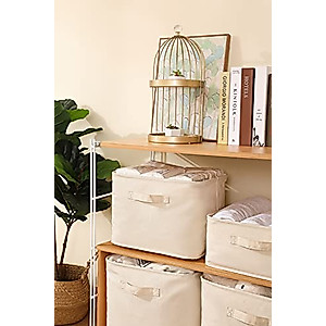 YONBEN Decorative Basket Rectangular Fabric Storage Bin Organizer Basket with Handles for Clothes Storage (13.7 x 13.7 x 6.2, Beige)