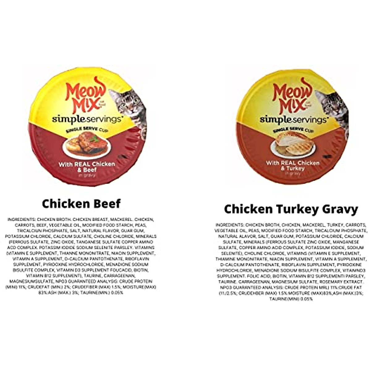 ILC Buy Meow Mix Simple Servings Variety Bundle| 6 Flavors,(2) Each: Chicken Turkey, Tuna Whitefish, Chicken Beef, Tuna Salmon, Chicken Breast, Tuna Shrimp (1.3 OZ) Plus Foam cat Toy Ball Magnet.
