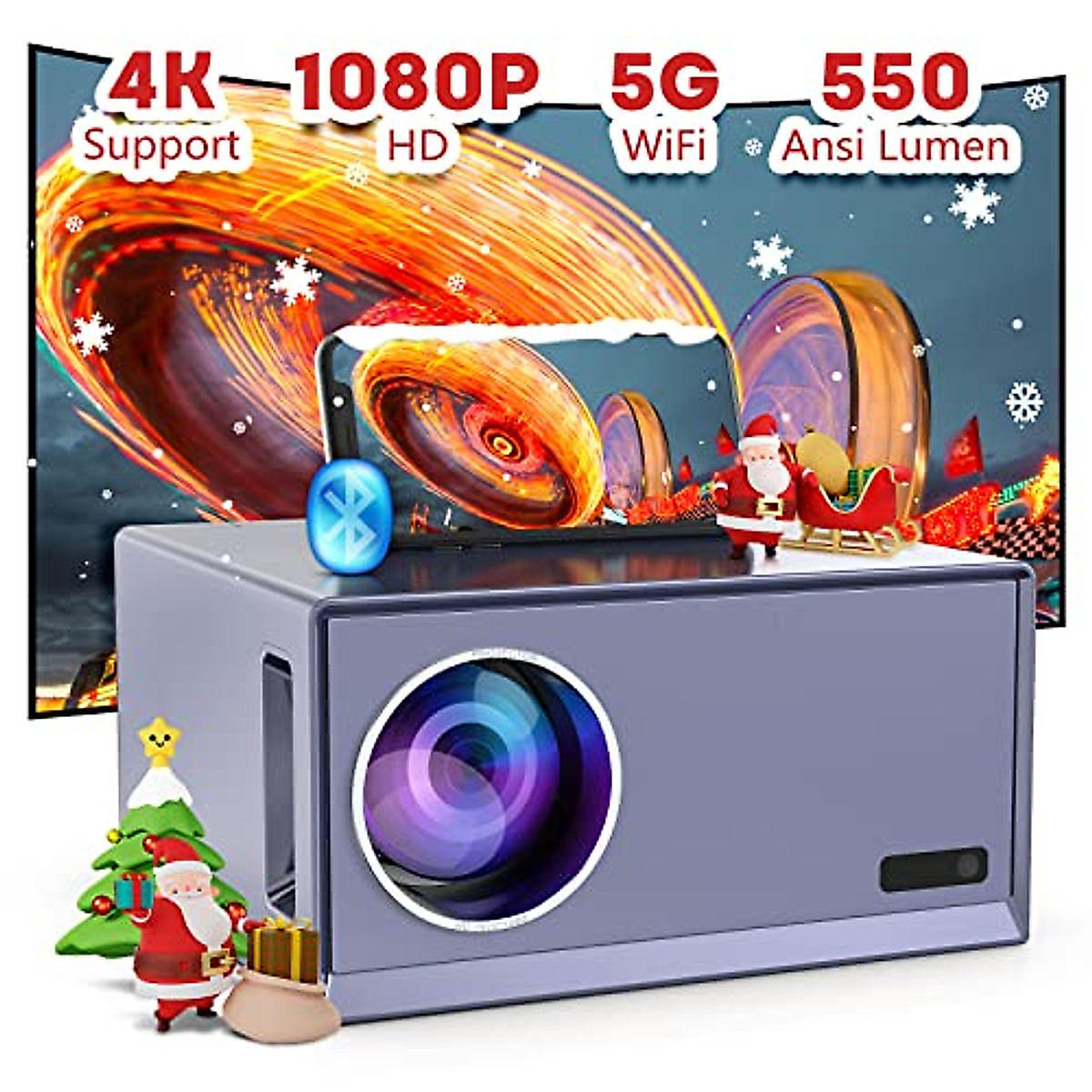 5G WiFi Bluetooth Projector- Native 1080P 4K Support Movie Projector, REPABOW 550 ANSI 300" Display 4D/4P Keystone Correction Home Theater Projector Sync for Phone, Fire Stick, HDMI, PC, Laptop, PS5