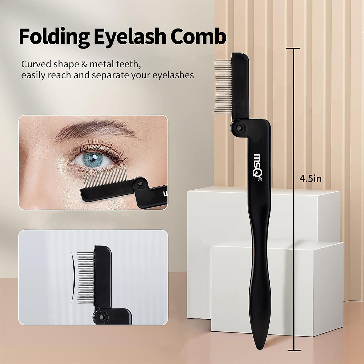 MSQ Eyebrow Brush and Comb Folding Eyelash Brush Eyelash Separator Eye Brow Comb & Spoolie Brush Professional Mascara Brushes Eye Makeup Tools Set 4PCS